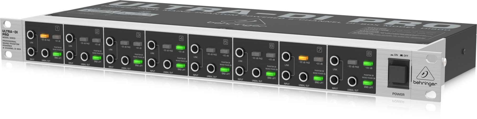 Behringer DI800 Professional Mains/Phantom Powered 8 Channel DI-Box ...