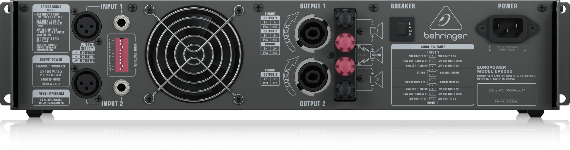 Behringer EP2000 Professional 2,000-Watt Stereo Power Amplifier with ...