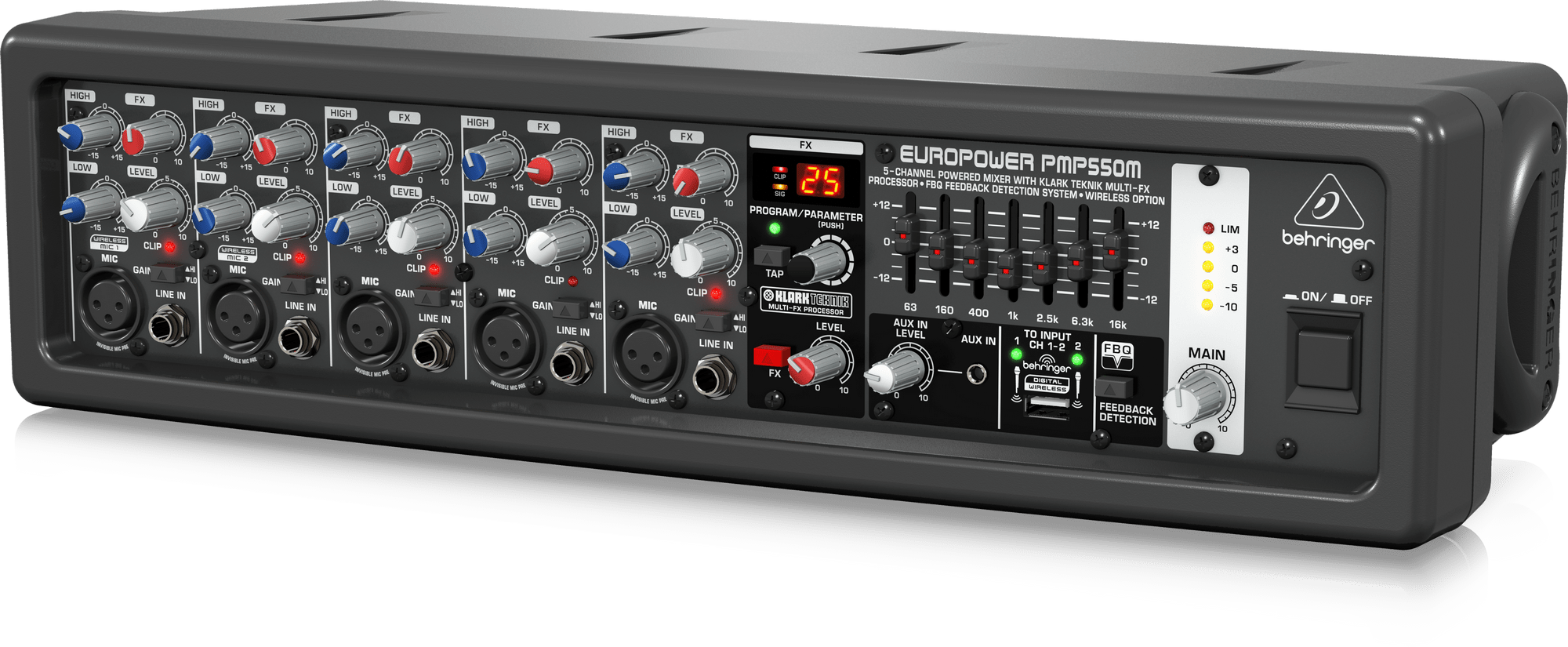 Behringer PMP550M 500 Watt 5 Channel Powered Mixer with Klark Teknik ...