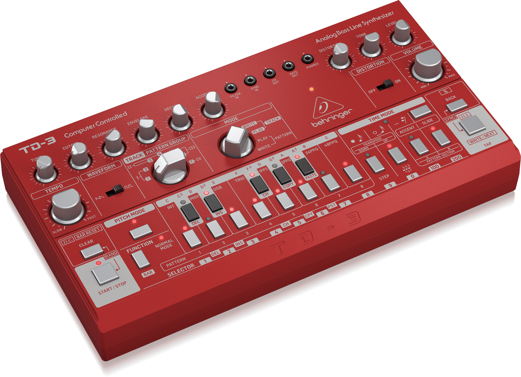 Behringer TD-3-RD Analog Bass Line Synthesizer with VCO, VCF, 16-Step ...