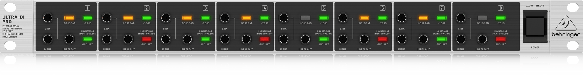 Behringer DI800 V2 Professional Mains/Phantom Powered 8-Channel DI Box ...