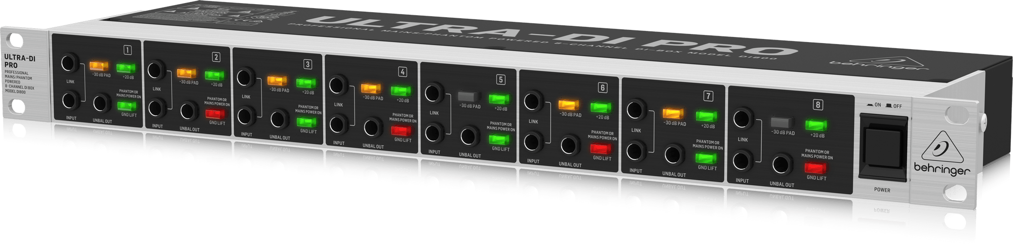 Behringer DI800 V2 Professional Mains/Phantom Powered 8-Channel DI Box ...